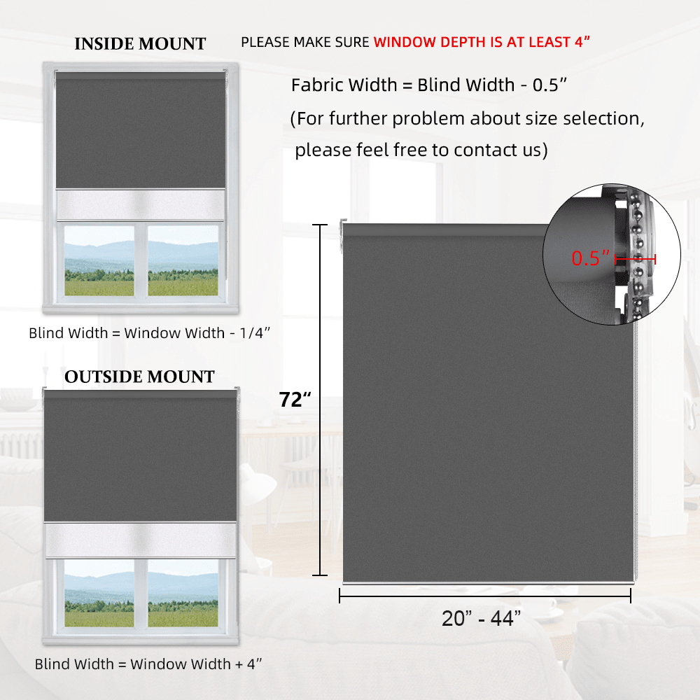 LUCKUP Dual Roller Shades Blind for Windows - Dark Grey 100% Blackout ...