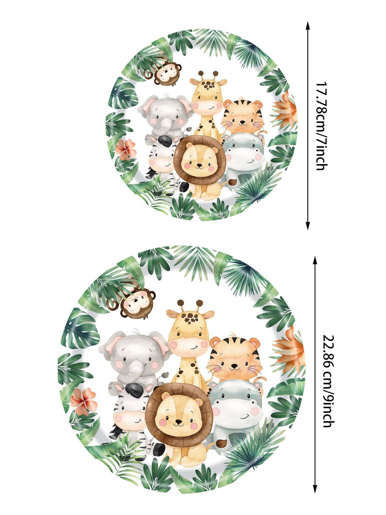 10pcs Jungle Animal Themed Disposable Plates Lion Design 7 Inches ...