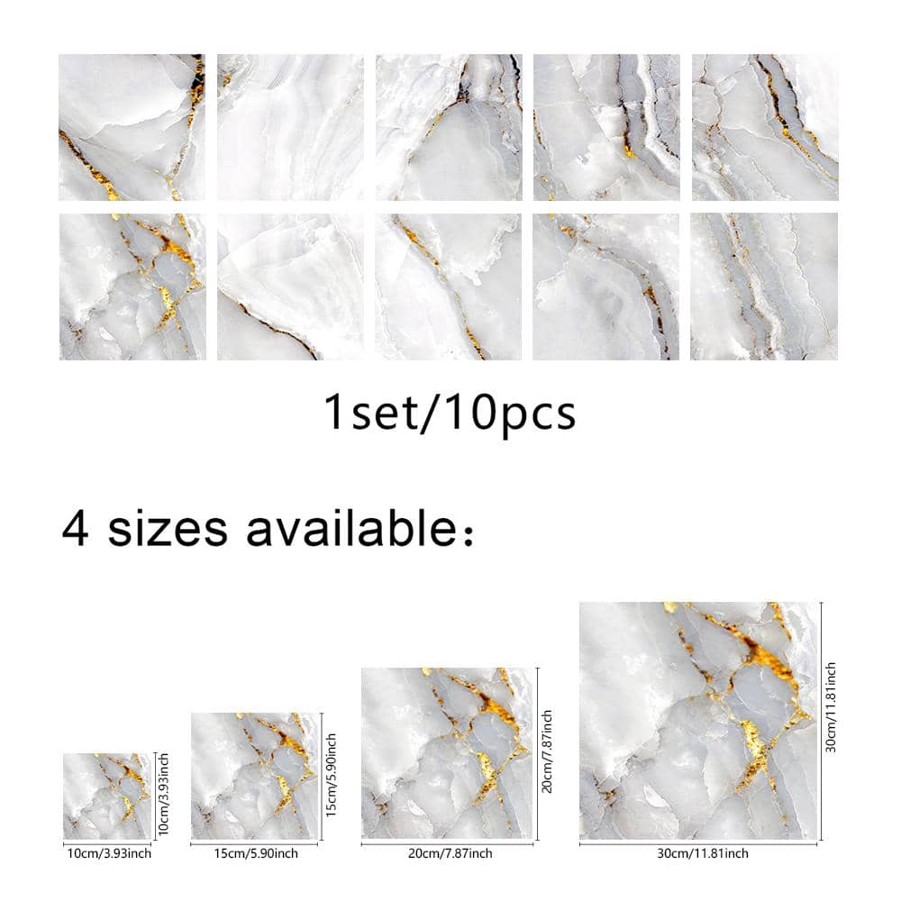 10pcs/set Marble Pattern Waterproof Floor Sticker, Modern PVC Peel ...