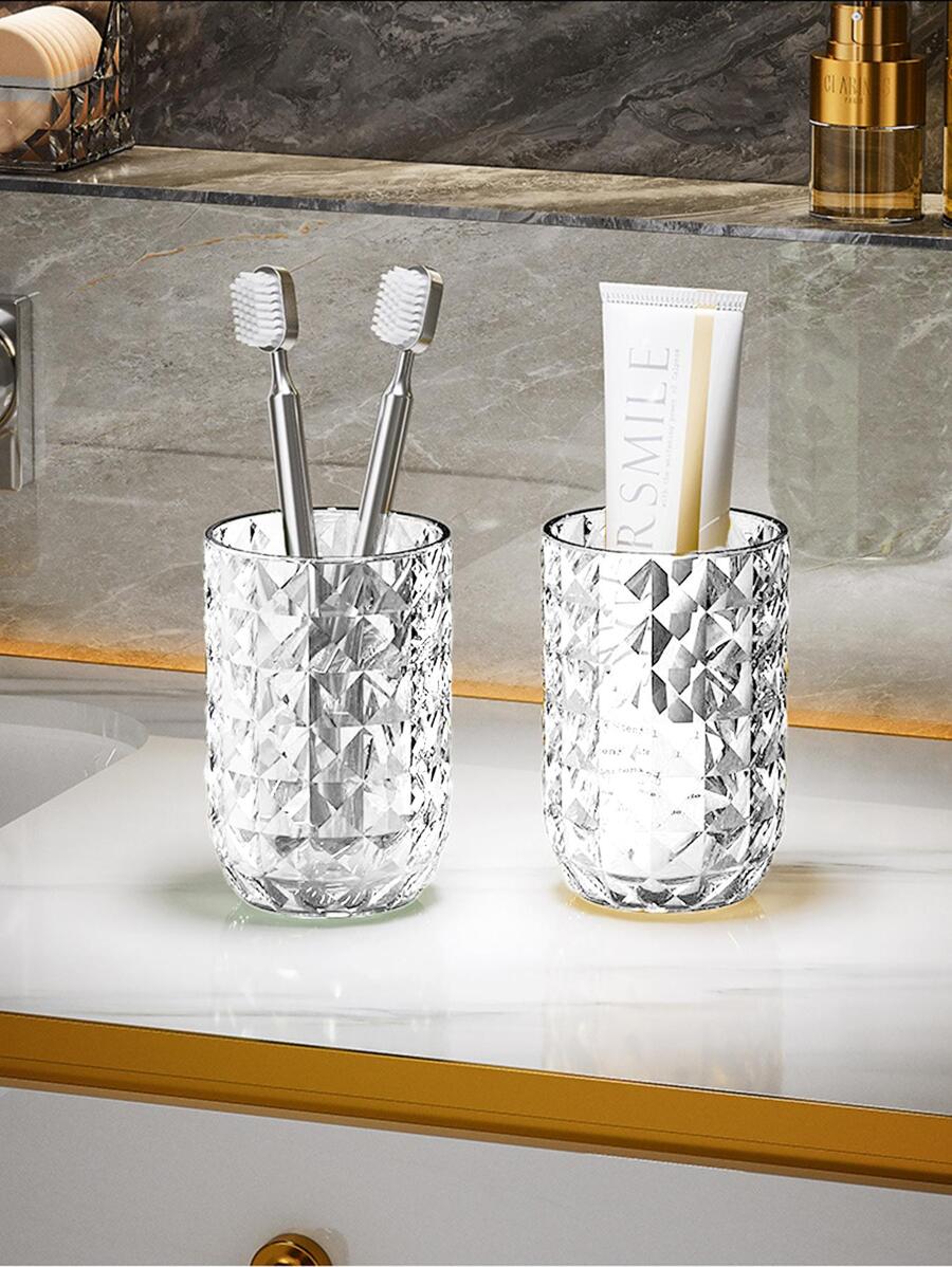 1pc Diamond Textured Rinse Cup, Large Transparent Bathroom Cup ...