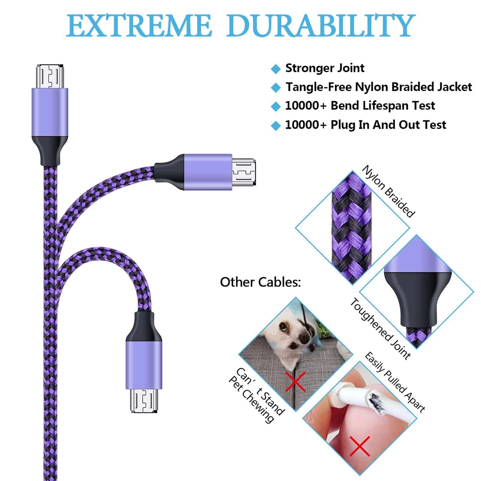 AILKIN Micro USB Cable, 5-Pack 6ft High Speed Nylon Braided Android ...