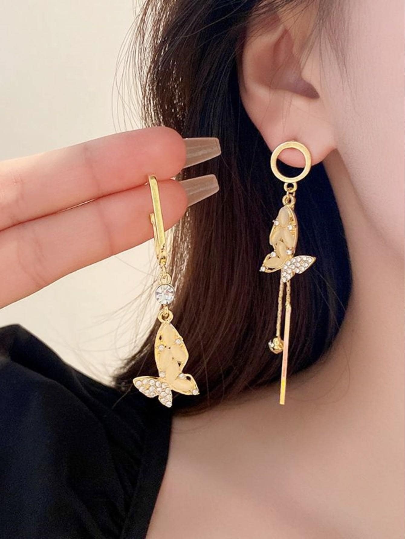 JEWELS New Trendy Long Tassel Butterfly Drop Earrings Gold
