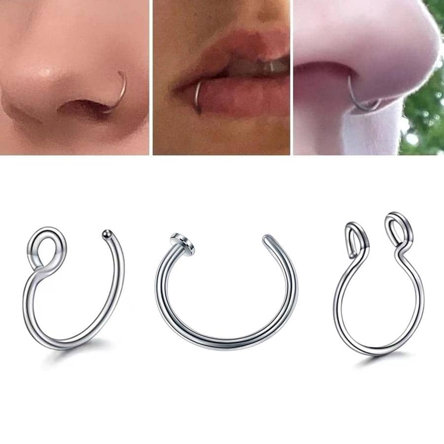 3Pcs Stainless Steel Fake Nose Ring For Women, Septal Ring C Clip Ring ...