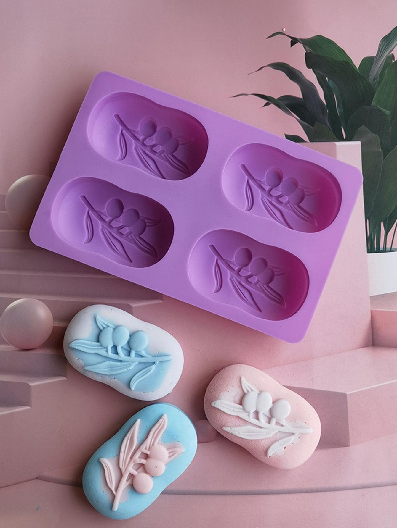 4-Cavity Olive Tree Soap Mold Silicone Handmade Soap Bar Mould, DIY ...