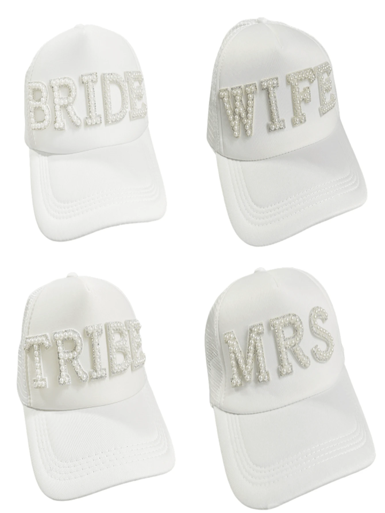 Bride White Pearl Embellished Baseball Cap Sun Hat, Perfect For Wedding ...