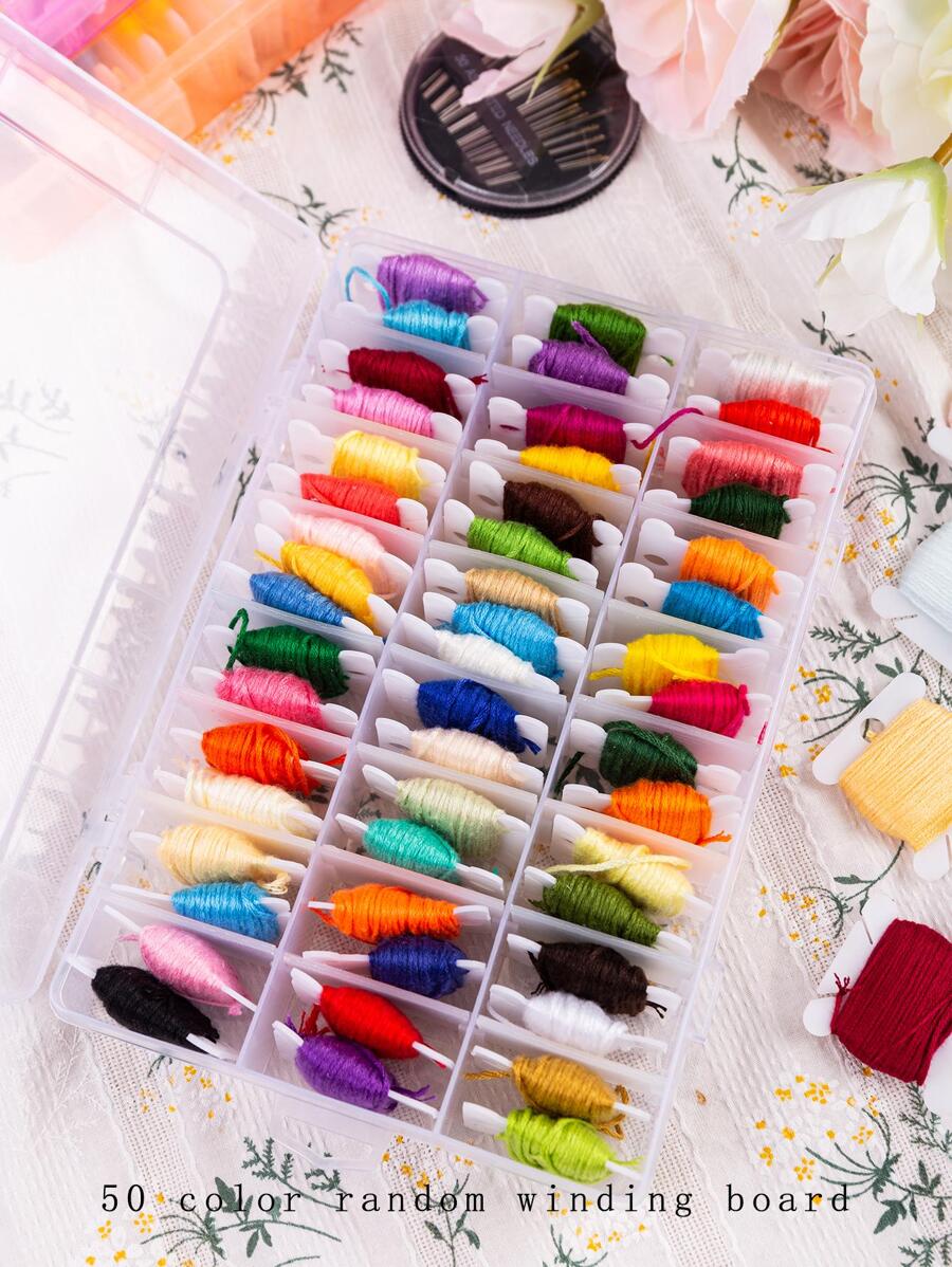 1box 50 Colors Embroidery/Cross Stitch 6 Strands Thread Winding Board ...
