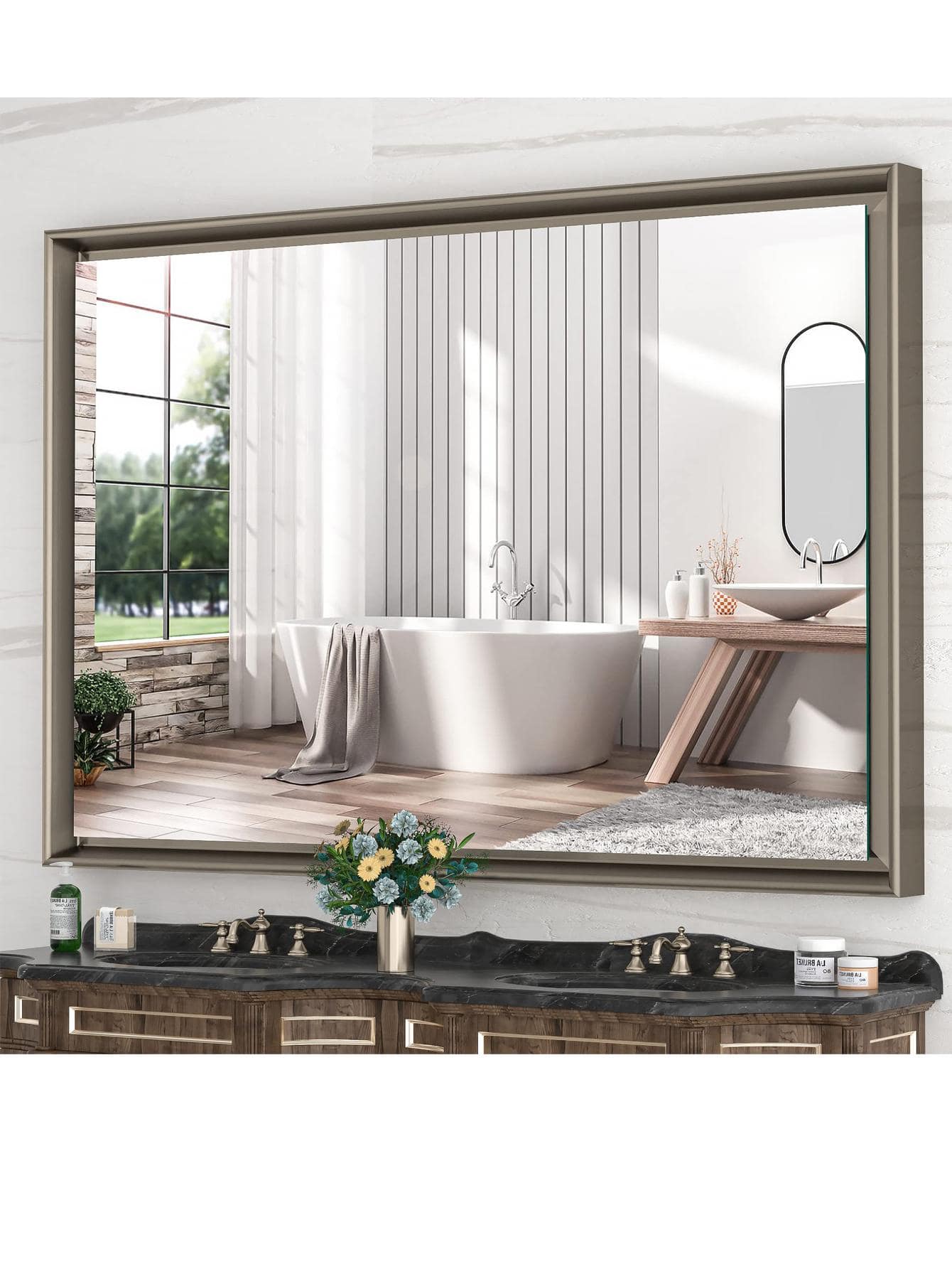 55 x 36 Inch Bathroom Mirrors for Vanity, Rose Gold Wall Mirror, Modern ...