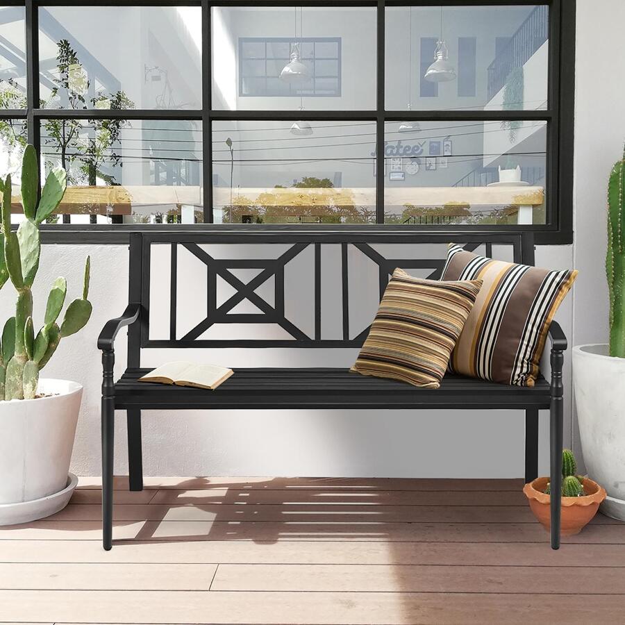 Costway Patio Garden Bench Steel Frame Park Yard Outdoor Furniture ...