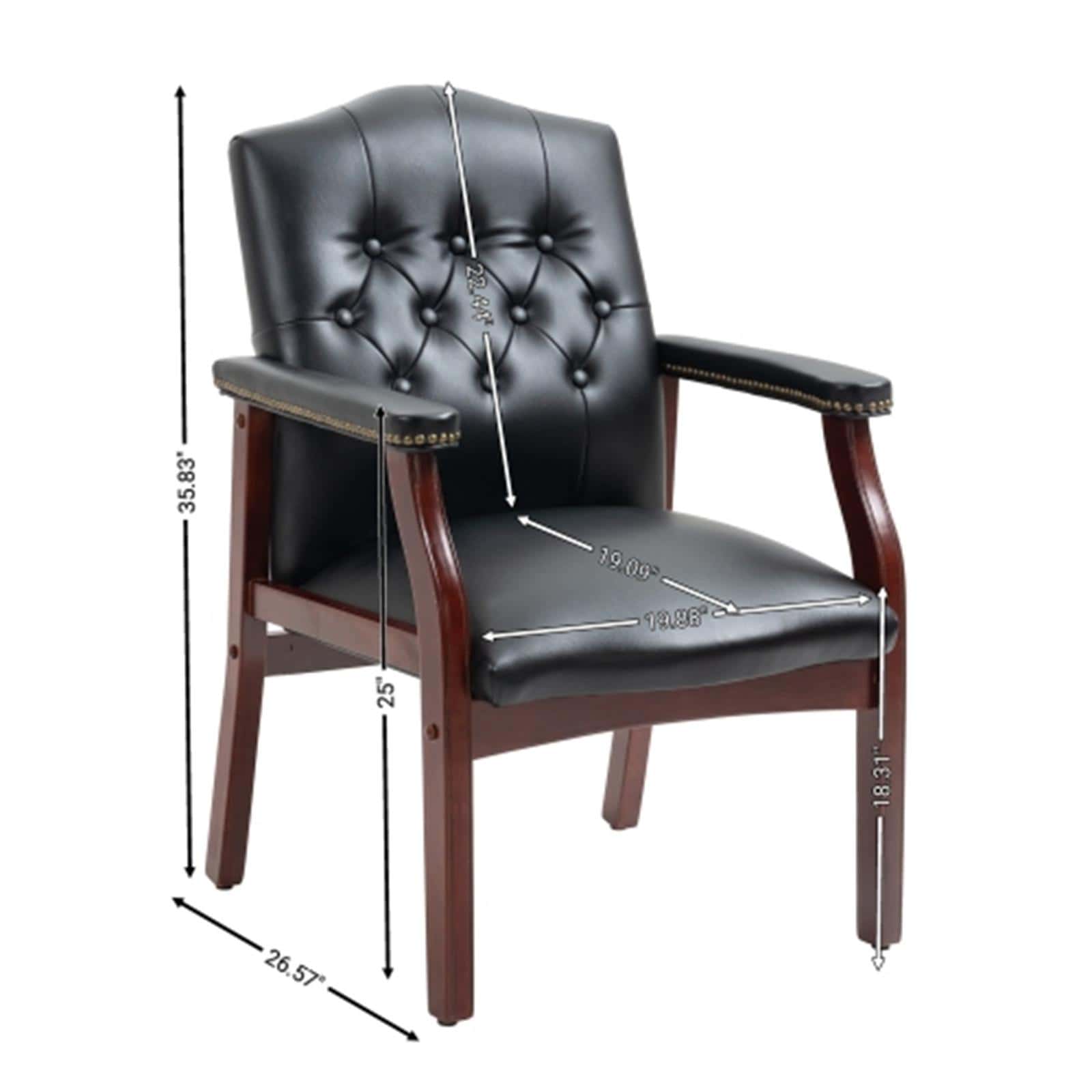 Leather Reception Guest Chairs W/Padded Seat And Arms Ergonomic Mid ...