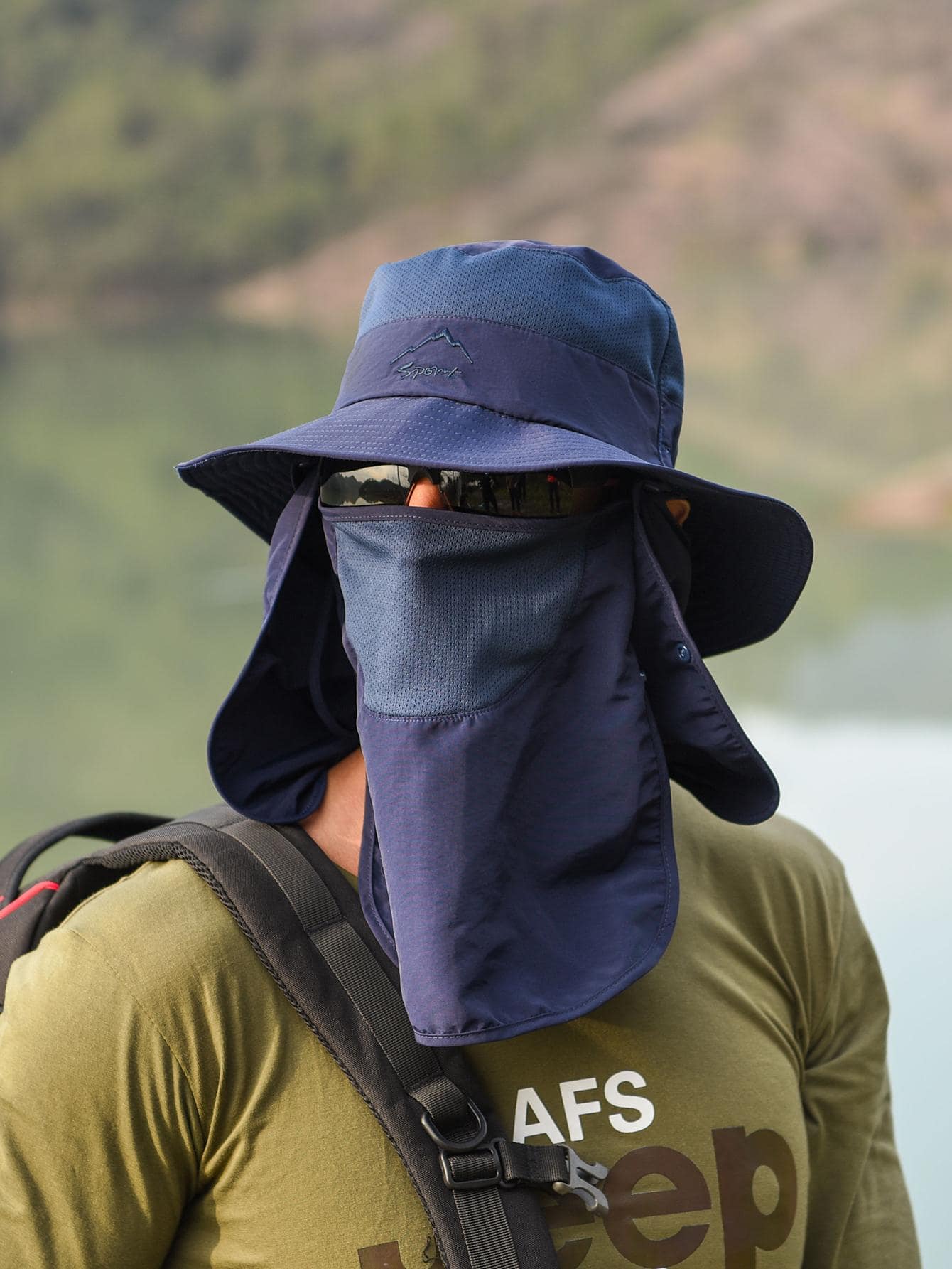 Men Mountain Embroidered Bucket Hat With Face Covering | SHEIN USA