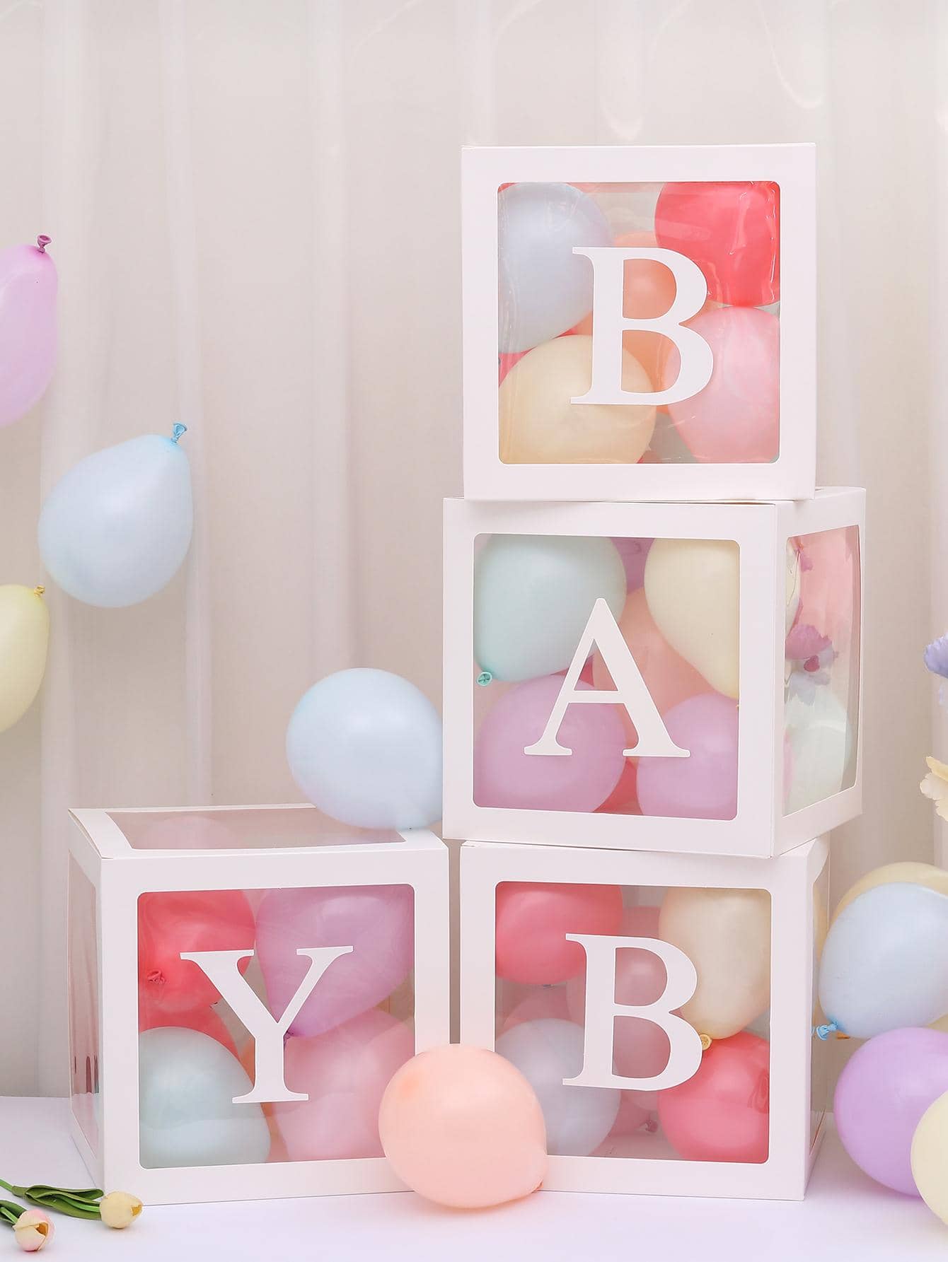 4pcs Simple Solid Color Balloon Box, White Transparent Letter Graphic ...