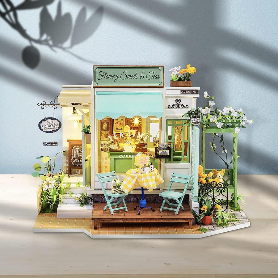 Robotime Flowery Sweets & Teas Dollhouse Miniature DIY Miniature Craft ...