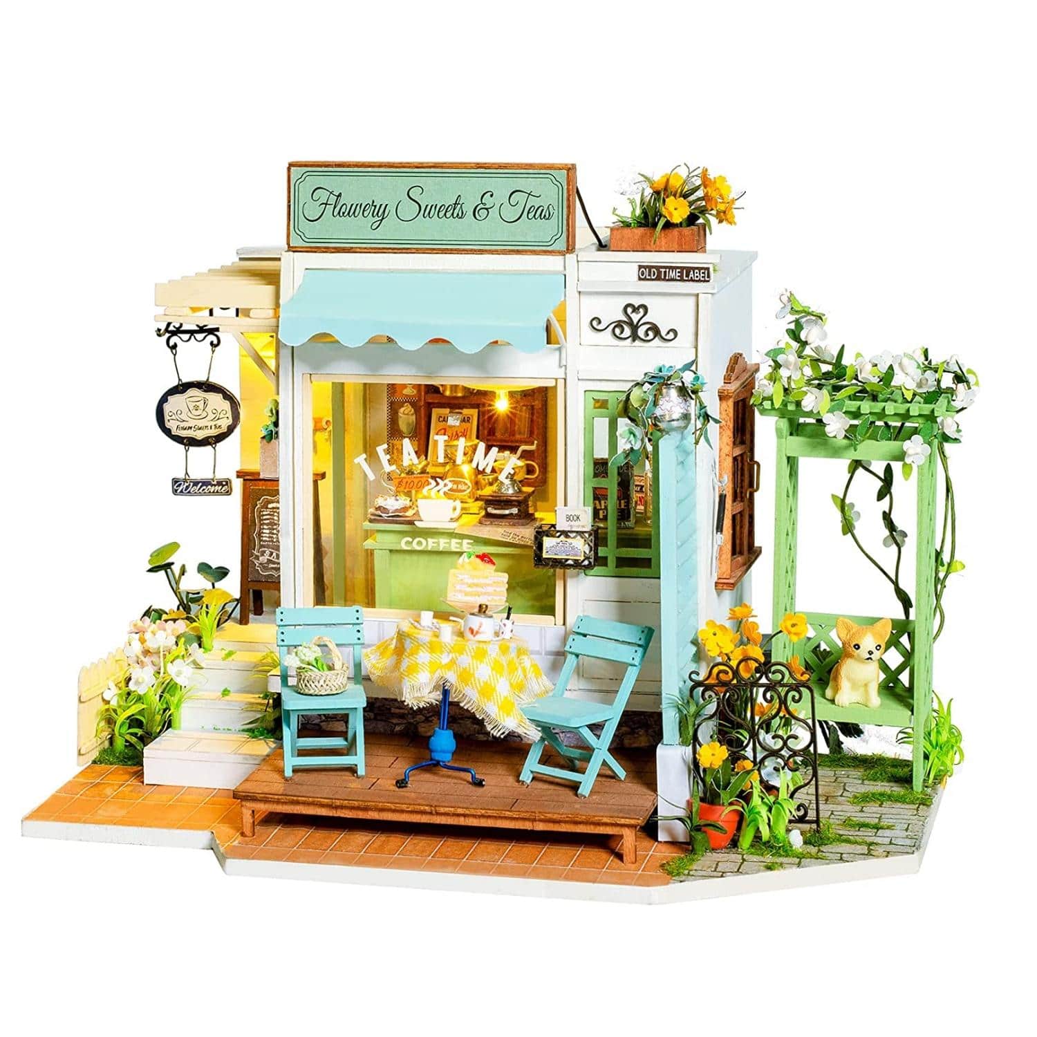 Robotime Flowery Sweets & Teas Dollhouse Miniature DIY Miniature Craft Kits for Adults Model ...