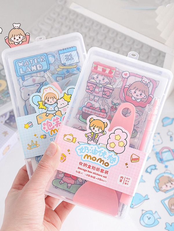 1box Cartoon Graphic Sticker Cute Pink Assorted Sticker For Diy