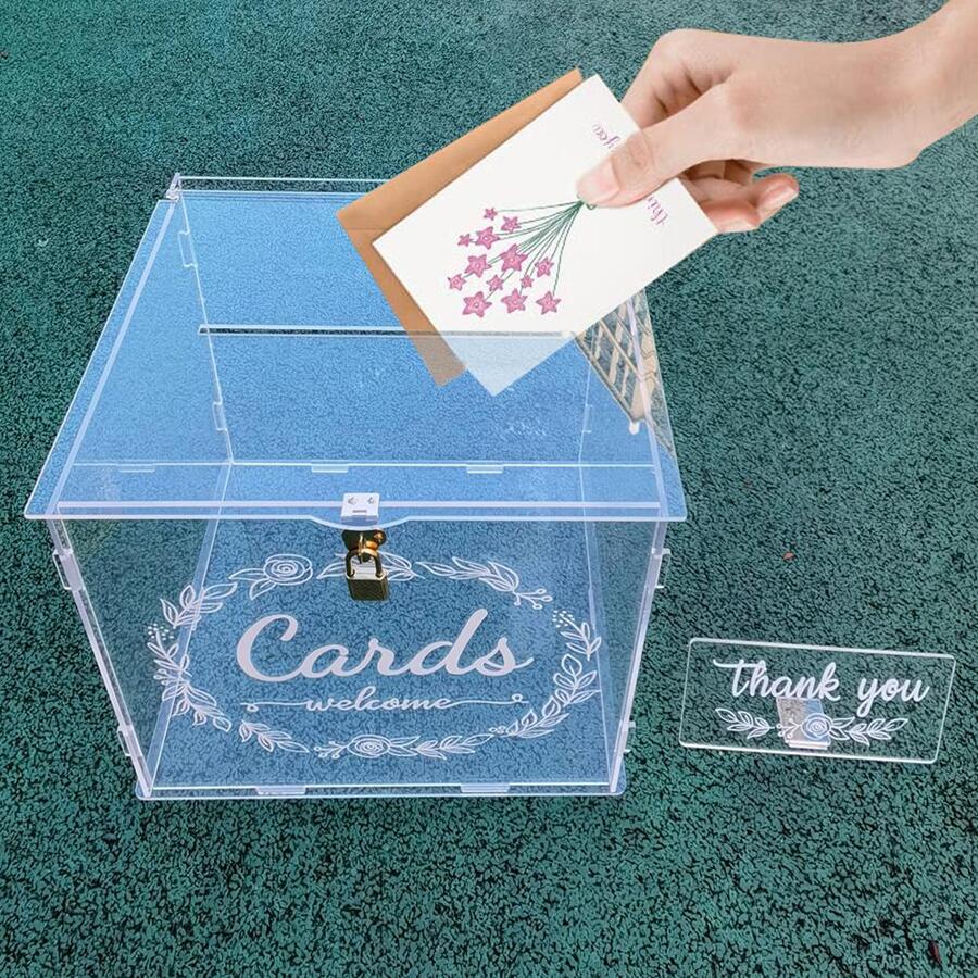 Wedding Card Box for Wedding Reception, Clear Card Boxes with Lock ...