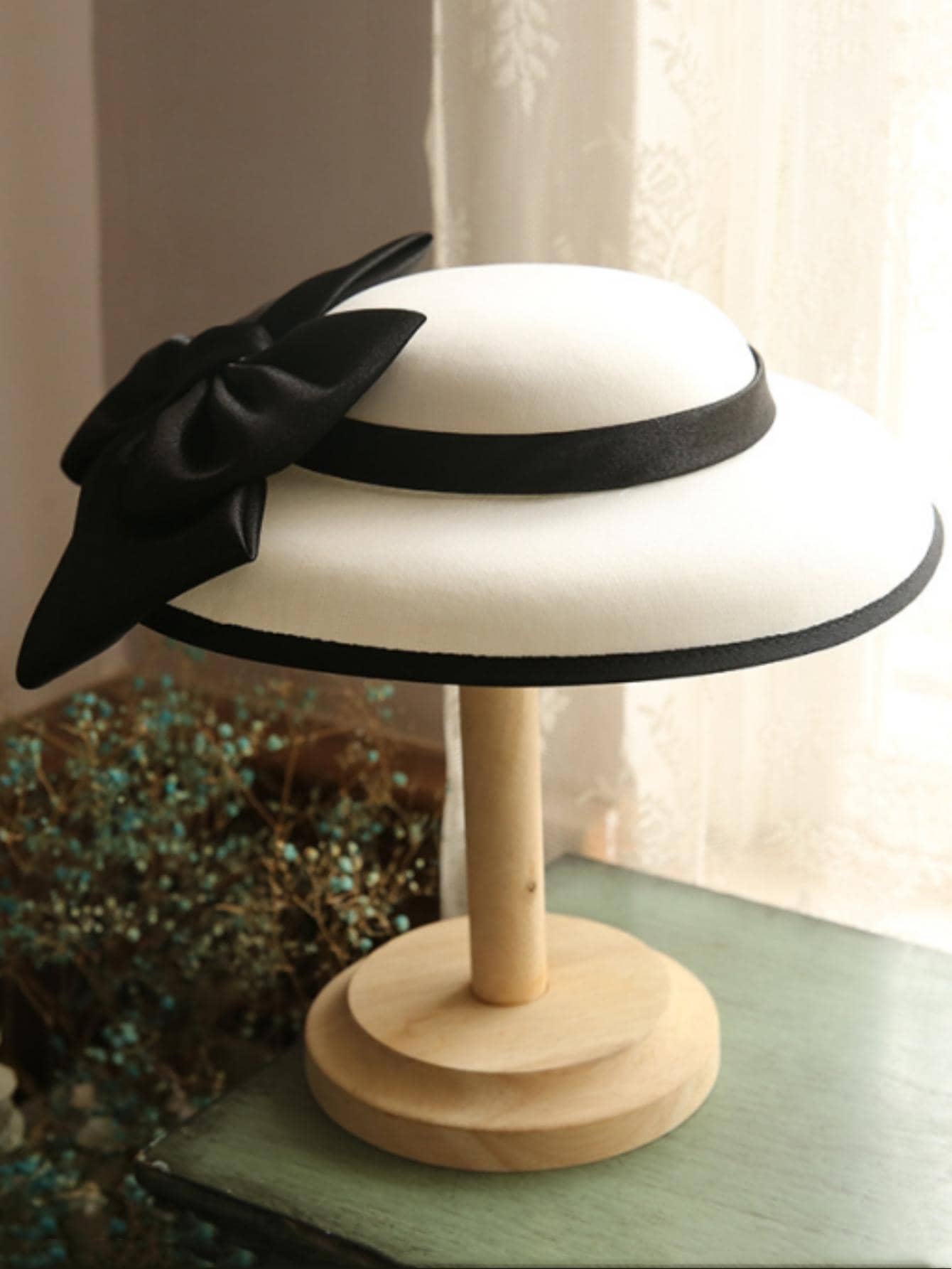 Women's Fancy Hat With Black Butterfly Bow, French Style White Color ...