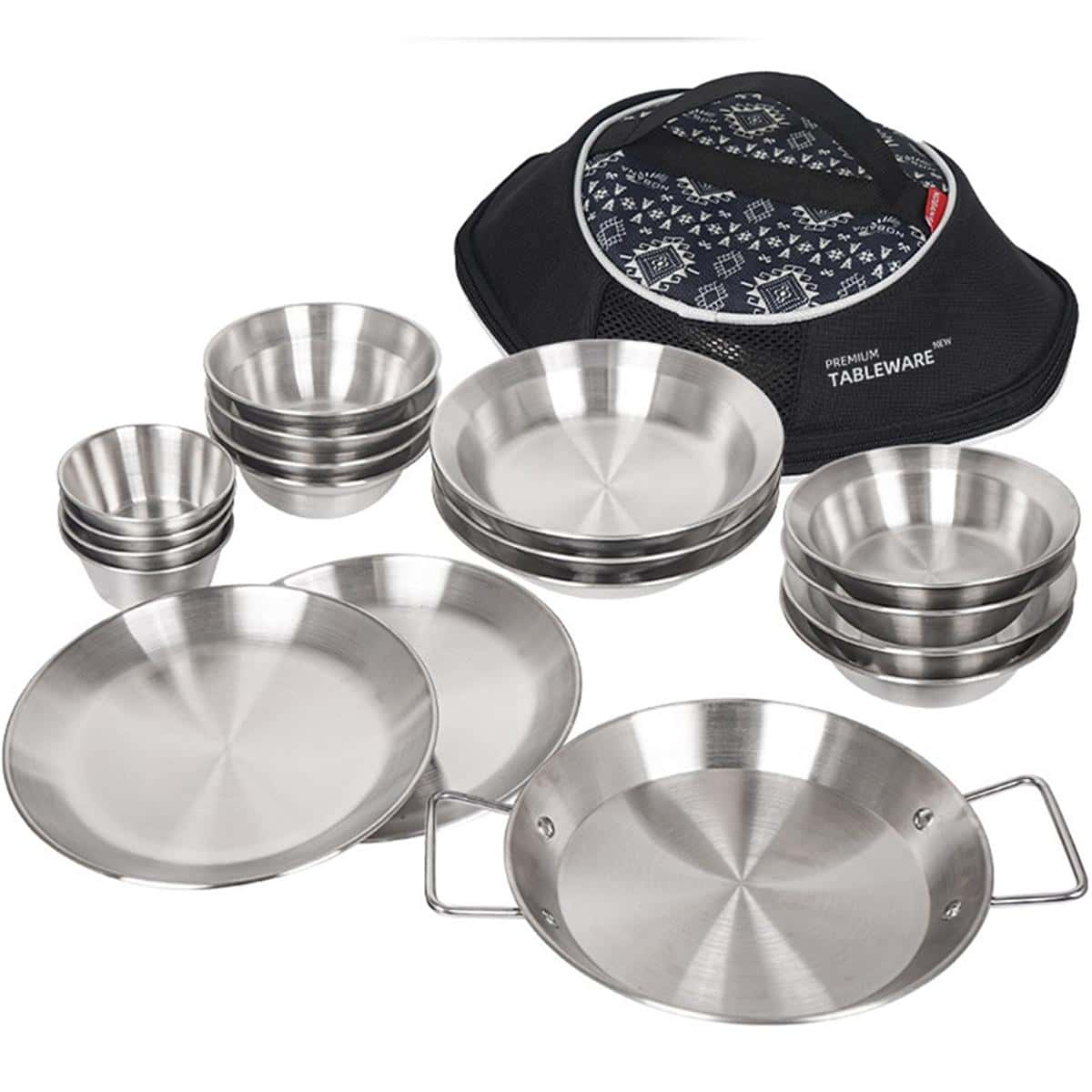 18 Pieces Outdoor Dinner Plate Set Portable Stainless Steel Soup Pot ...