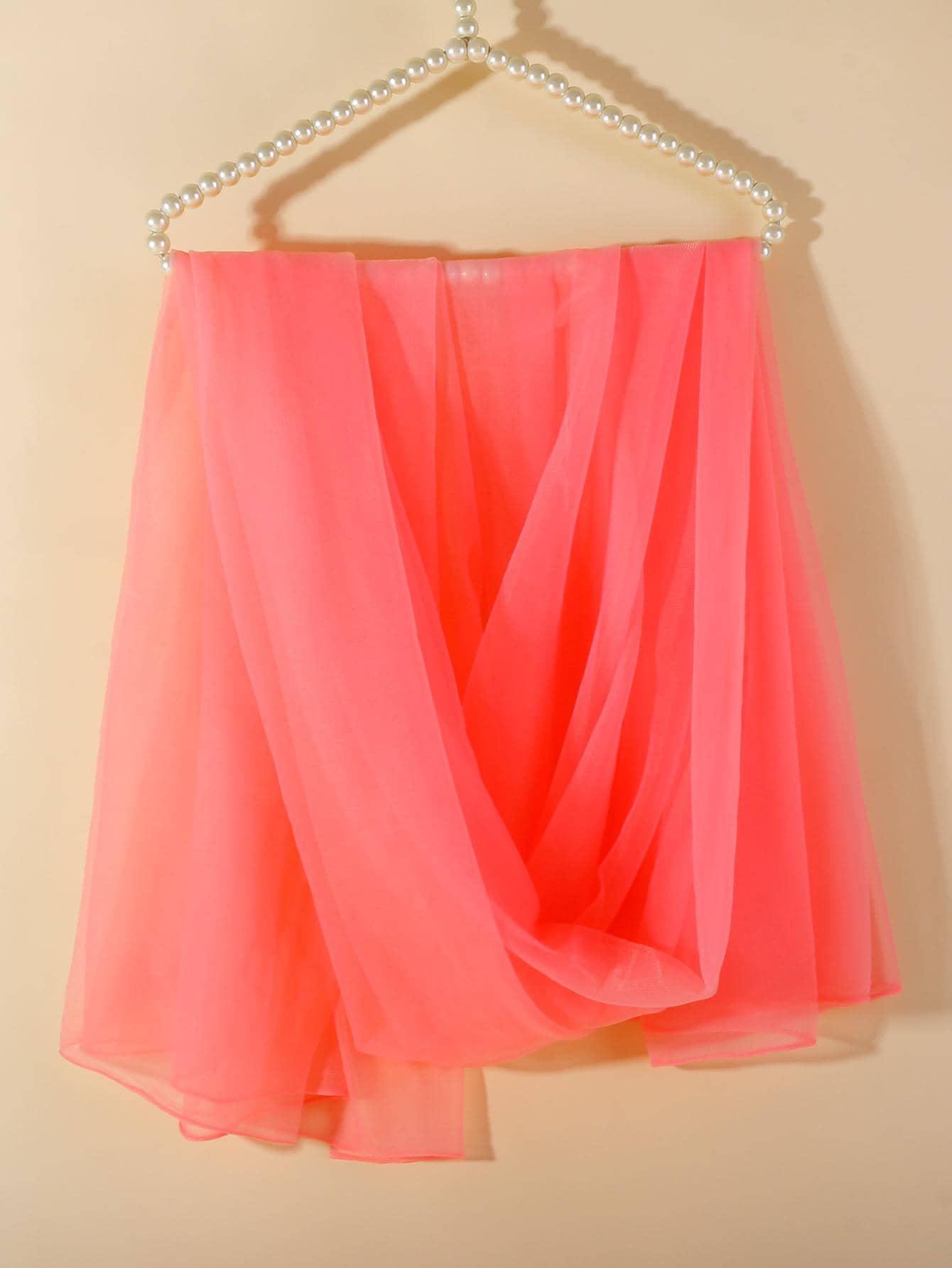 1pc Coral Pink Elastic Soft Mesh Fabric With Small Eyelets For Window ...