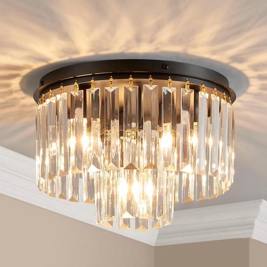 AGV LIGHTING Crystal Ceiling Light Fixture, Modern Semi Flush Ceiling ...
