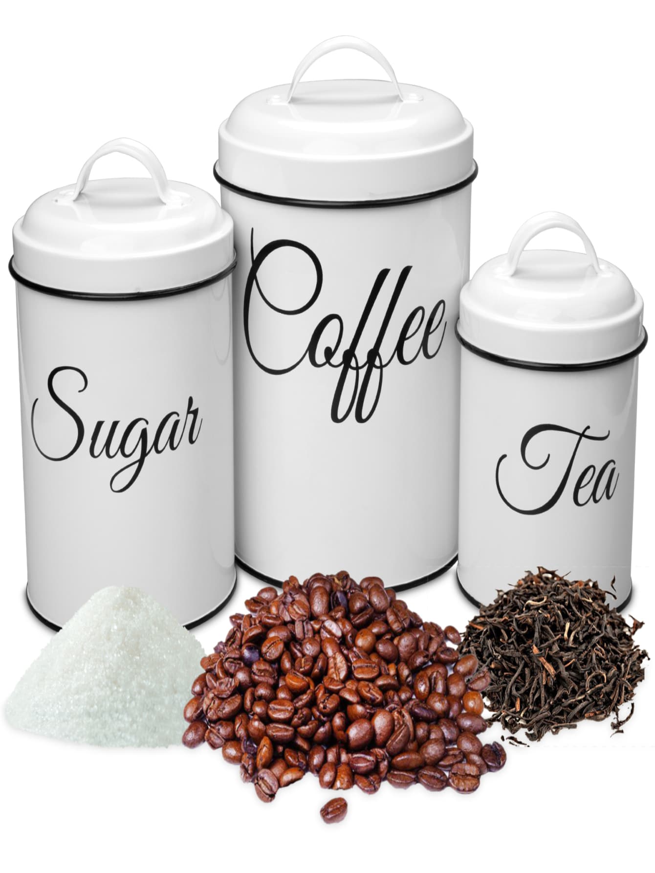 Kitchen Canisters Set of 3, Airtight Sugar, Tea & Coffee Containers ...