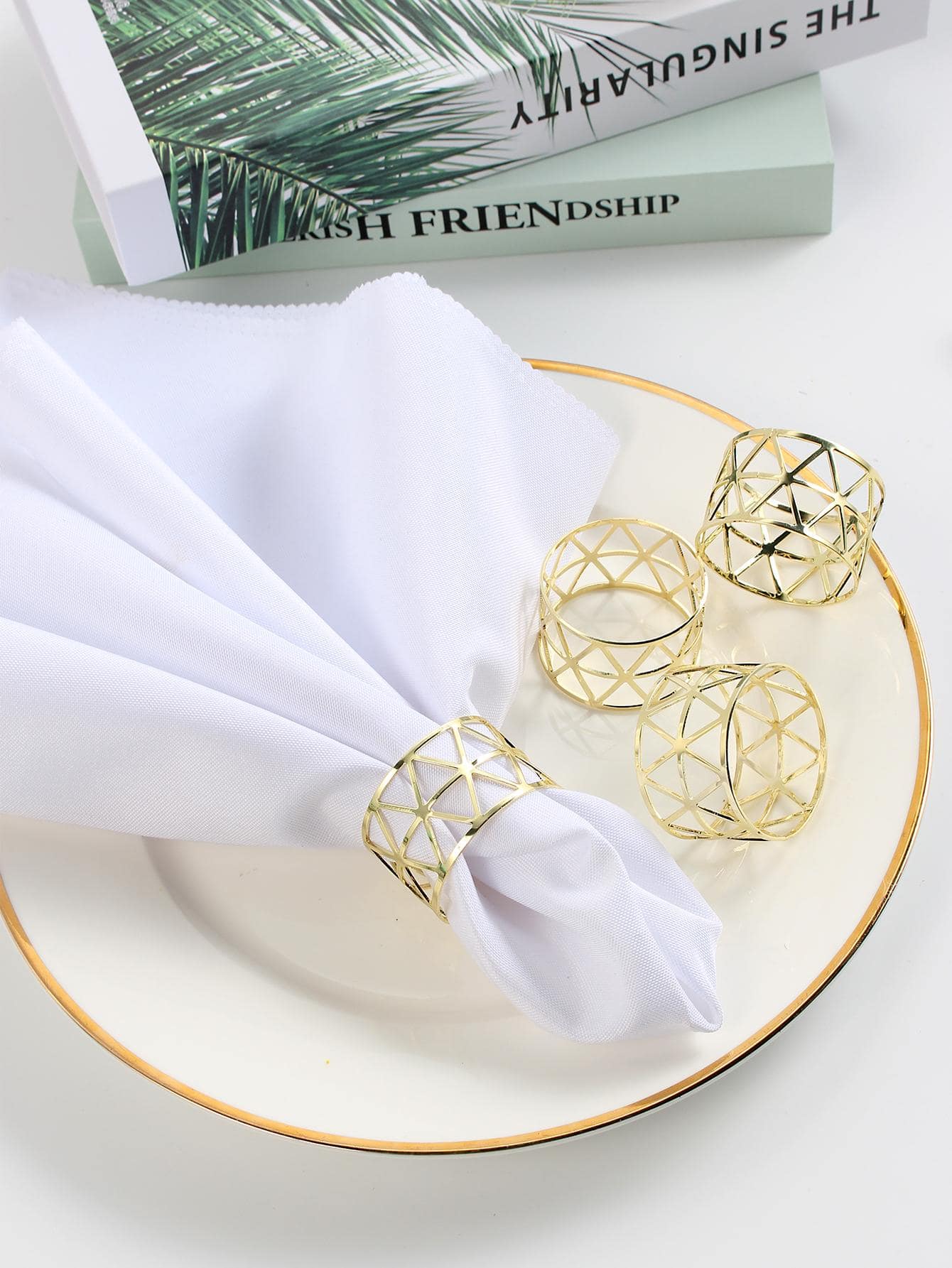 4pcs/set Stainless Steel Napkin Ring, Minimalist Golden Hollow Out ...