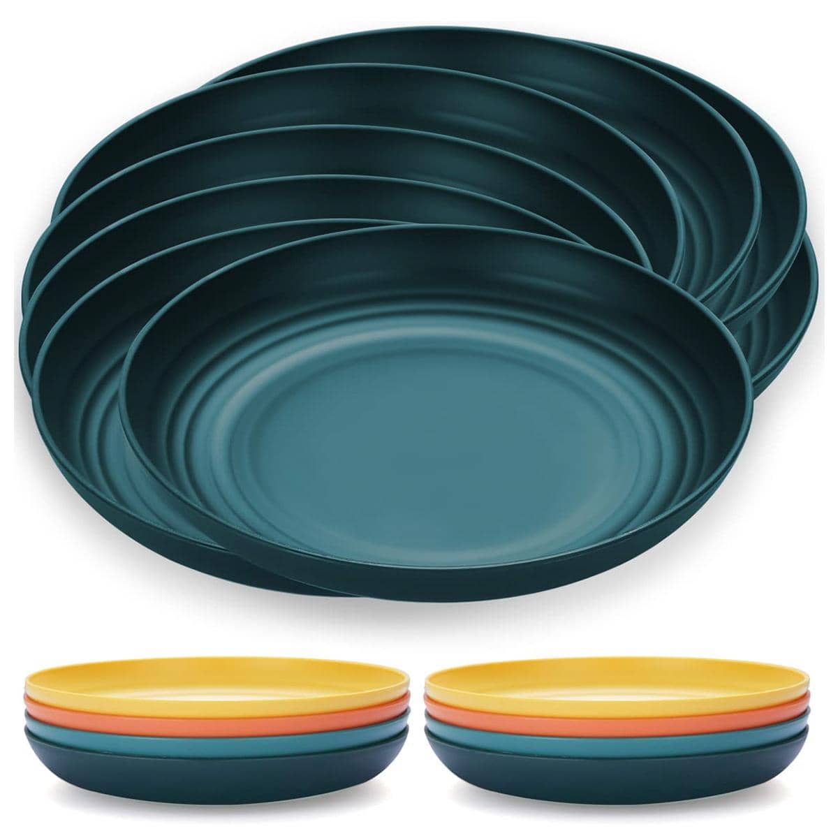 9 Inch Large Deep Plastic Plates 8 Pieces, Unbreakable And Reusable ...