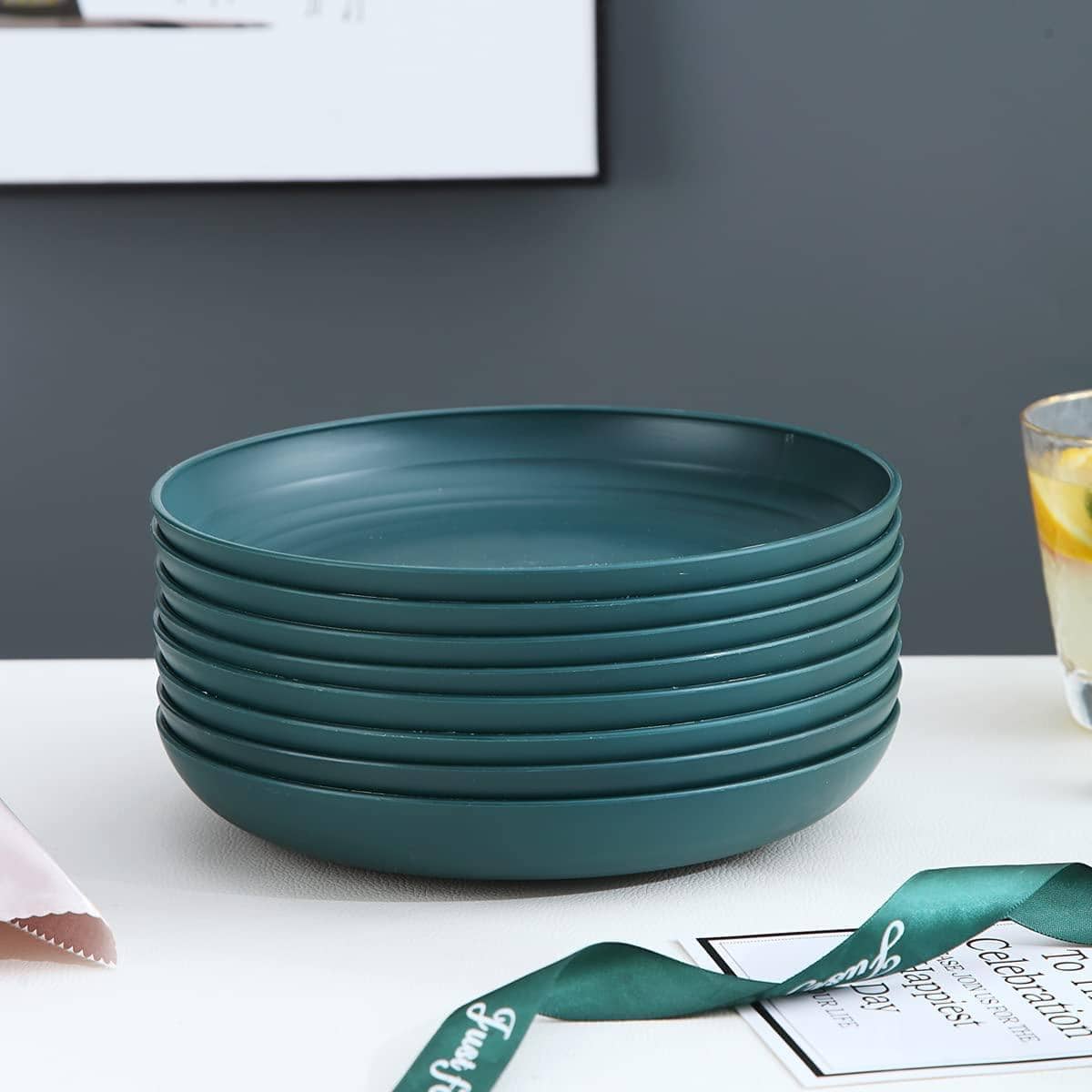 9 Inch Large Deep Plastic Plates 8 Pieces, Unbreakable And Reusable ...