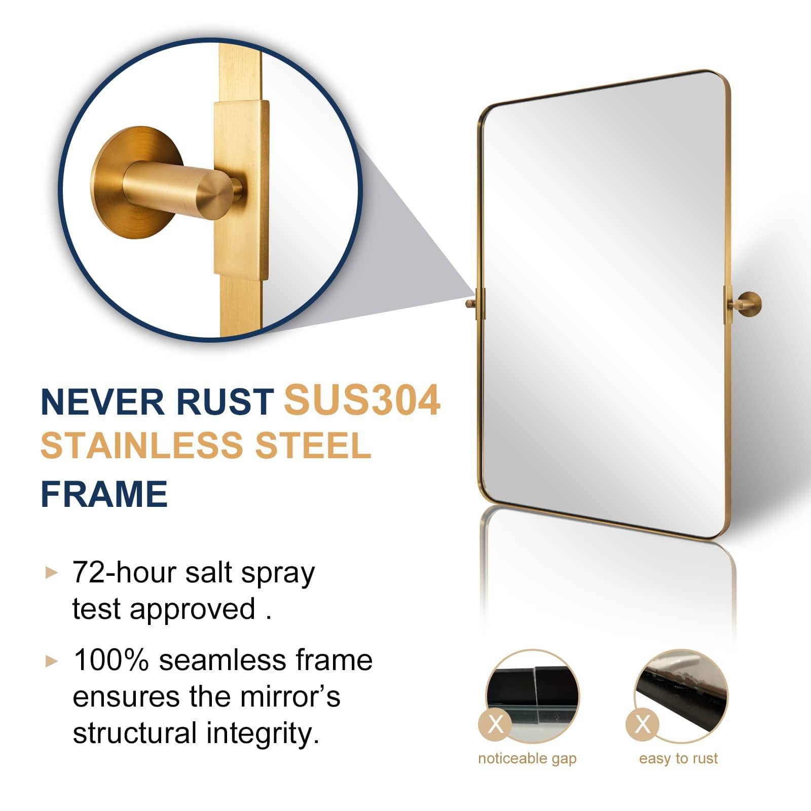 24" x 36" Metal Framed Pivot Rectangle Bathroom Mirror for Wall Mounted ...