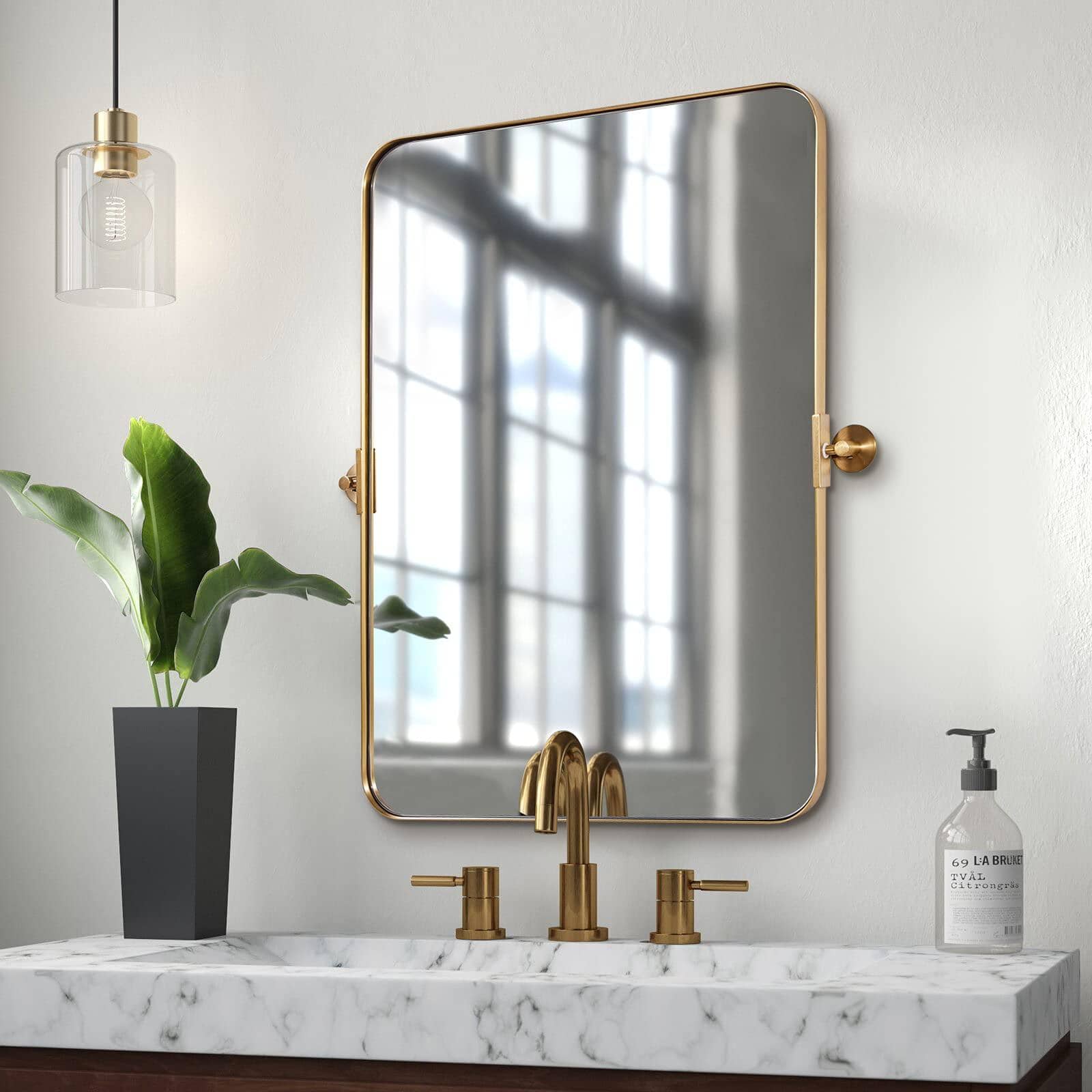 24" x 36" Metal Framed Pivot Rectangle Bathroom Mirror for Wall Mounted ...