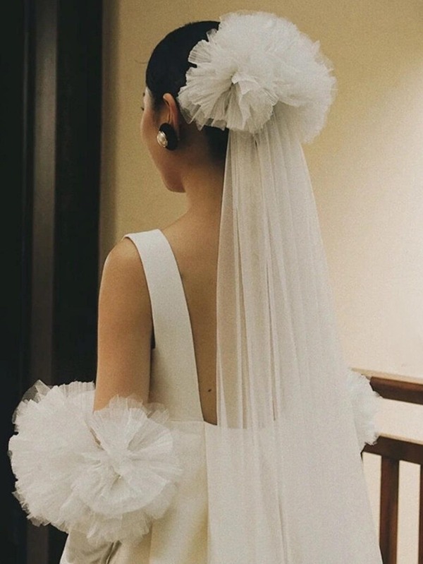 1pc Women Solid Ruffle Trim Romantic Bridal Veil For Wedding | SHEIN USA