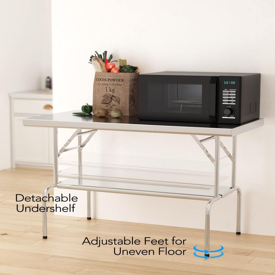 Stainless Steel Folding Table 48" x 24" with Undershelf, [NSF Certified ...