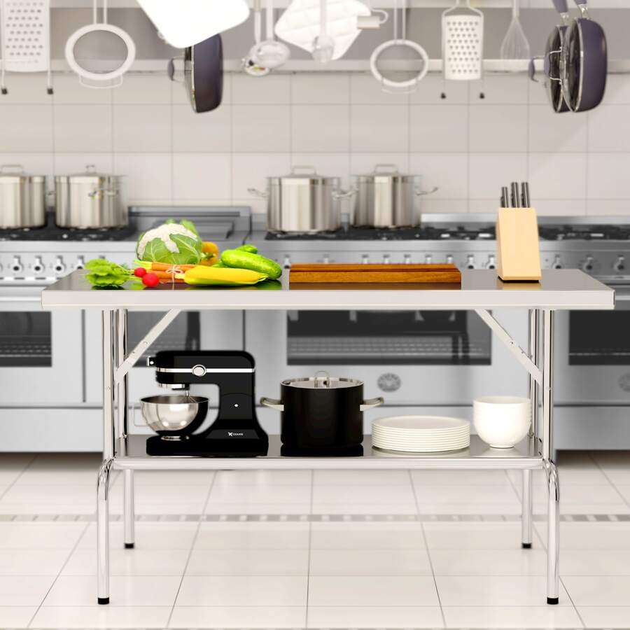 Stainless Steel Folding Table 48" x 24" with Undershelf, [NSF Certified ...