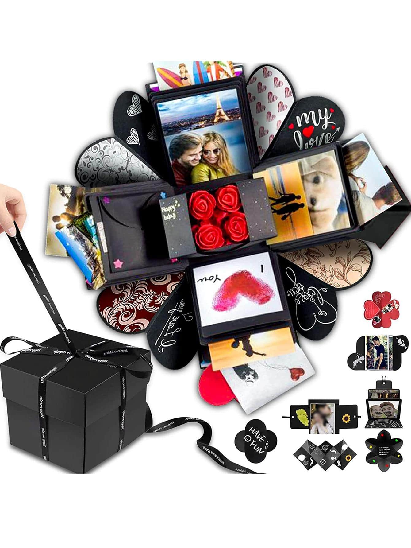 1set Black Gift Box Design Photo Album, Modern Paper Plain Color Photo ...