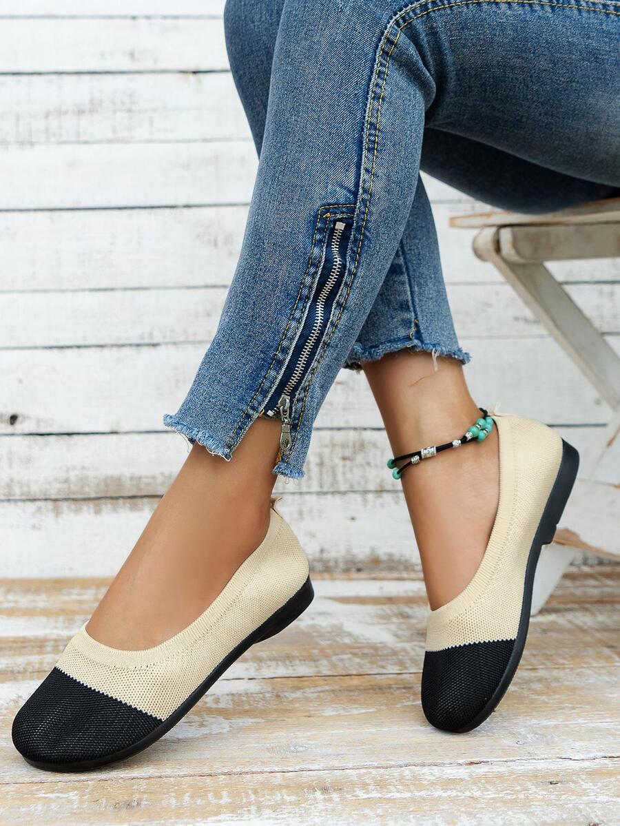 Women Slip On Two Tone Ballet Flats, Elegant Fabric Flats For Summer ...