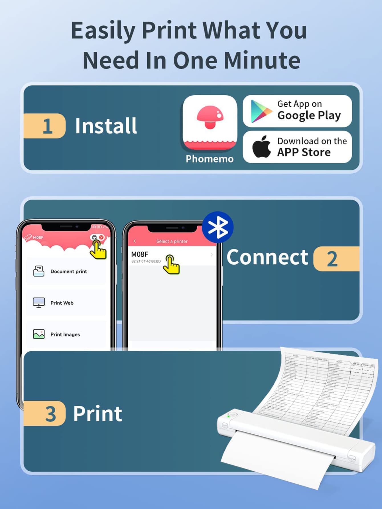 Phomemo M08F Letter Printer - Portable Printer Wireless for Travel ...