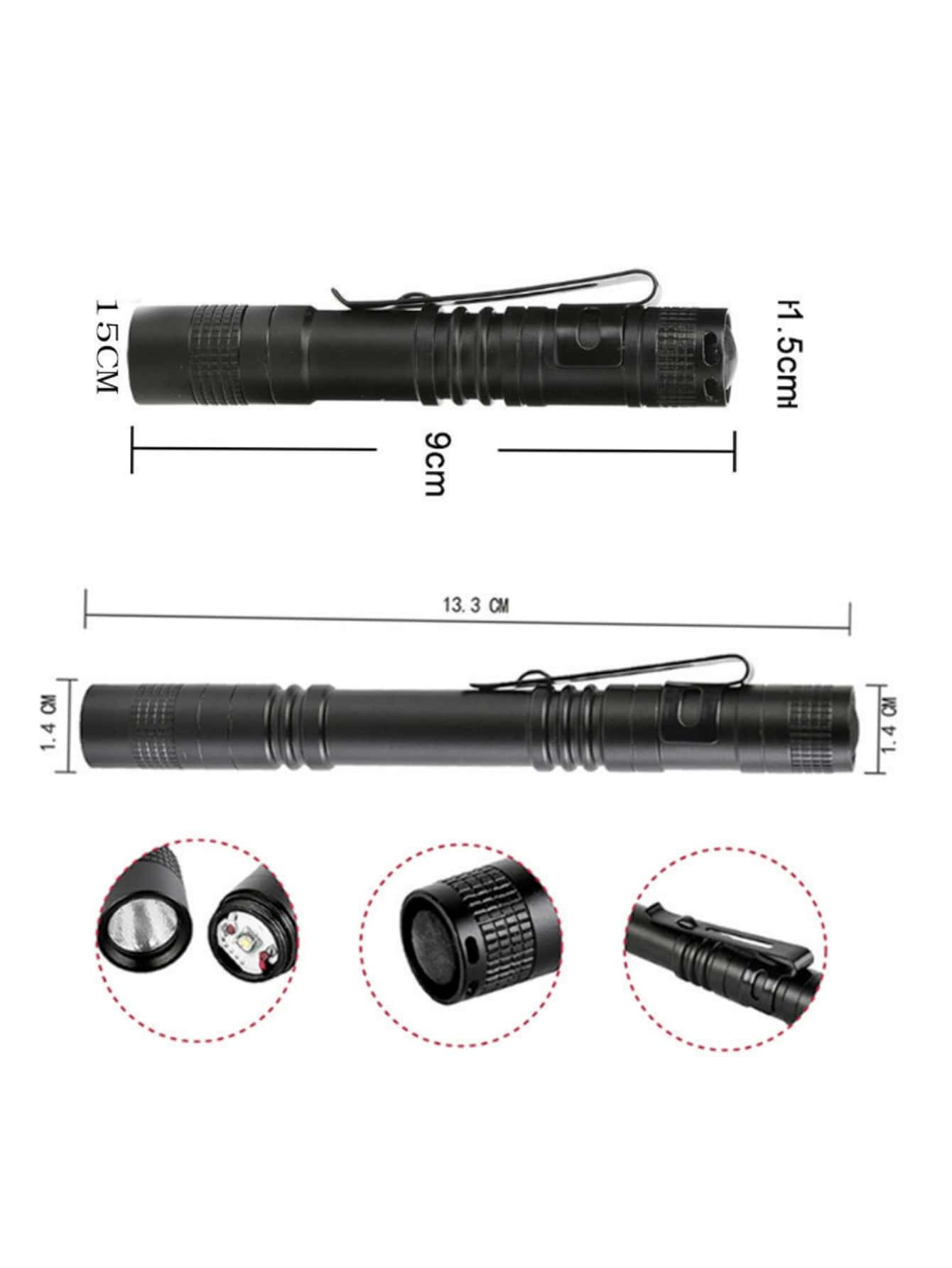 2 pcs EDC mini pen light with clip mini flashlight white light torch ...