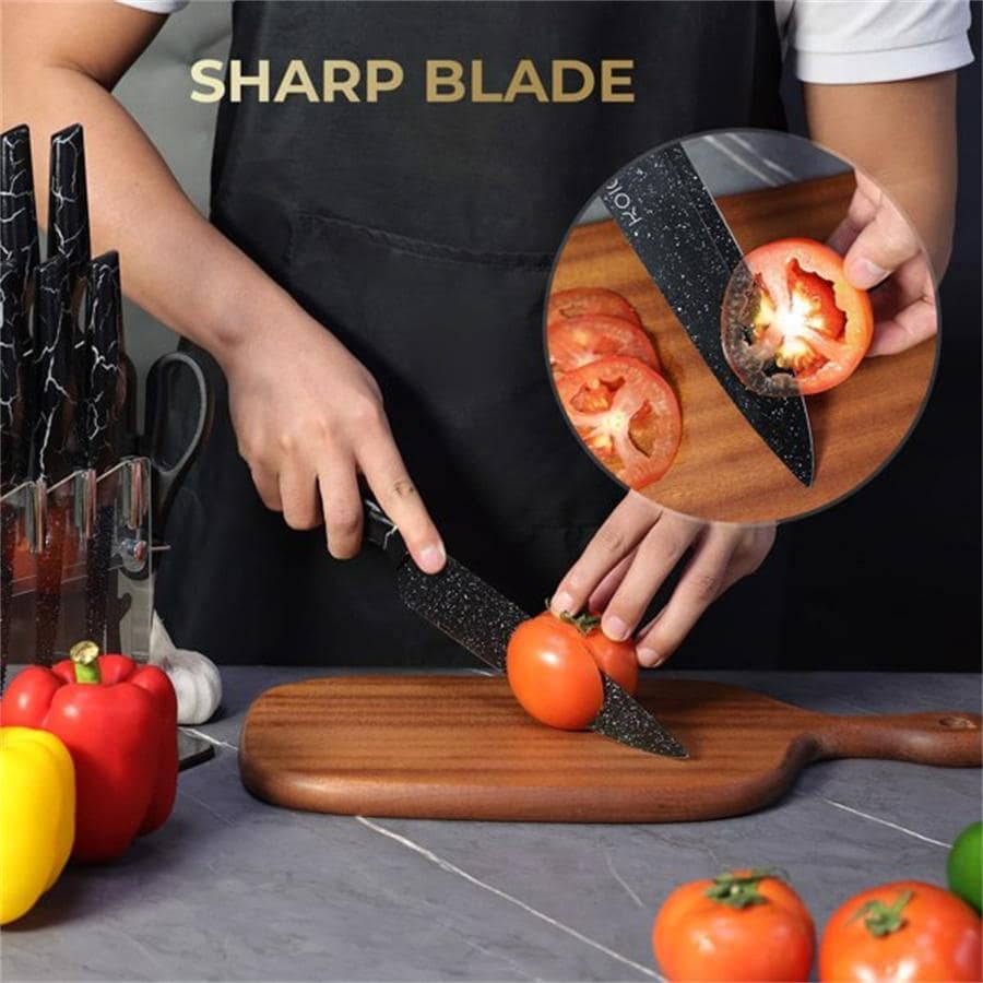 Complete 16-Piece Stainless Steel Knife Set: Includes Acrylic Stand ...