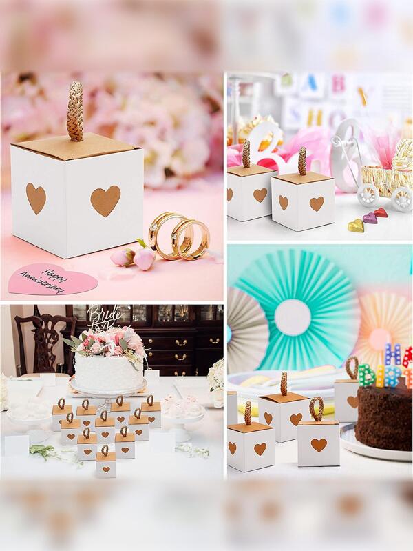 50pcs Mini White & Brown Heart Gift Box Wedding & Party Favor Paper ...