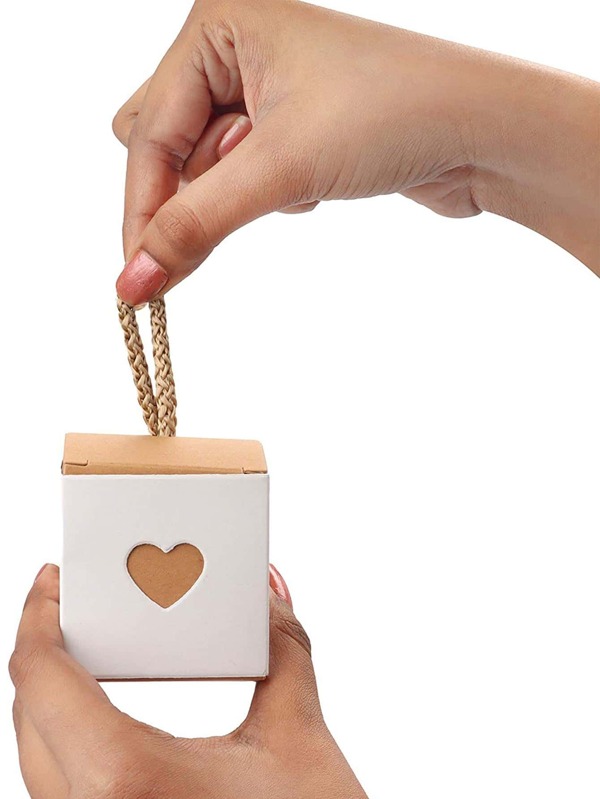 50pcs Mini White & Brown Heart Gift Box Wedding & Party Favor Paper ...