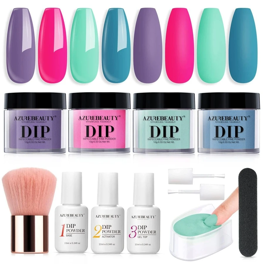AZUREBEAUTY 12 Pcs Dip Powder Nail Kit Starter Dipping Powder Liquid ...