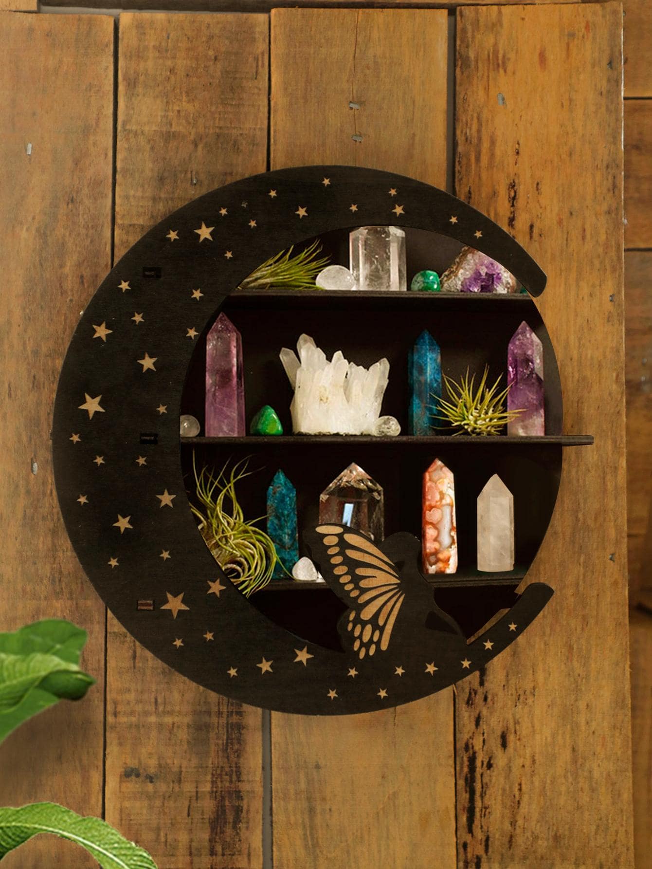 Crystal Display Shelf with Hanging Hooks Floating Moon for Crystals ...