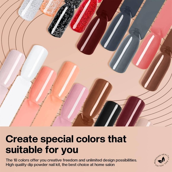 Morovan 18 Colors Dip Powder Pure Glitter Nail Dipping Powder Set With