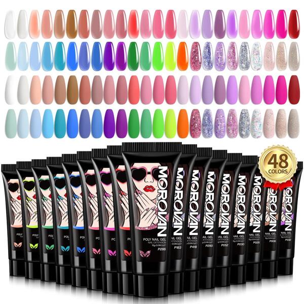 Morovan Poly Gel Nail Kit - 48 Colors Poly Gel Kits Contain Pure Poly ...