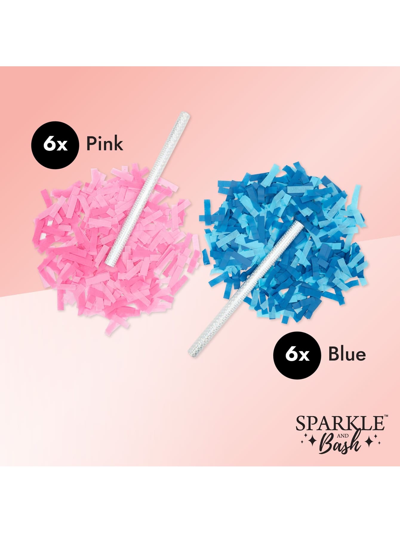 12 Pack Gender Reveal Confetti Wands, Flutter Sticks with Pink and Blue ...