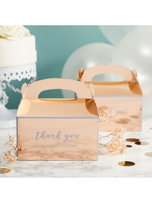 Rose Gold Thank You Party Favor Gable Boxes for Wedding, Birthday Party ...