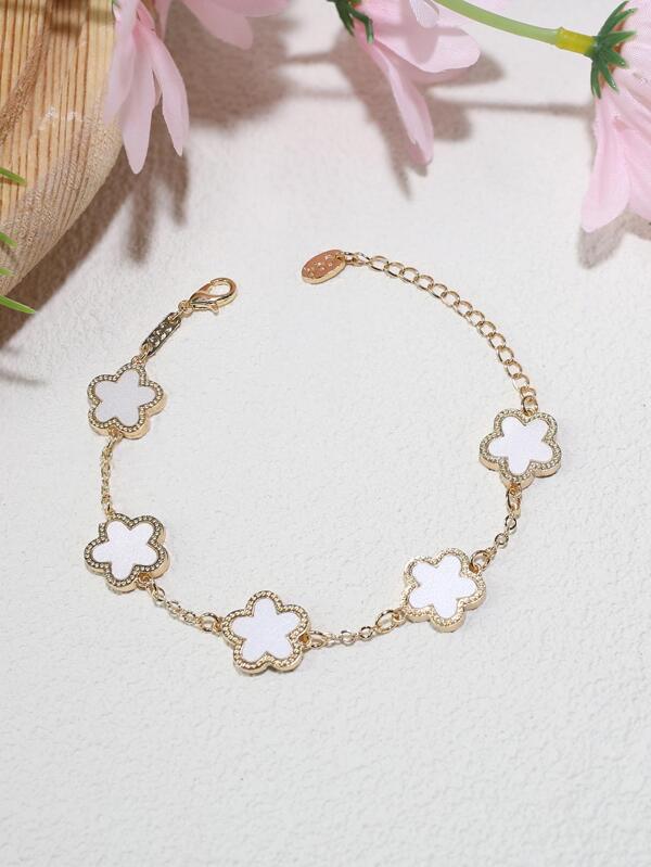 White Flower Decor Chain Bracelet | SHEIN USA