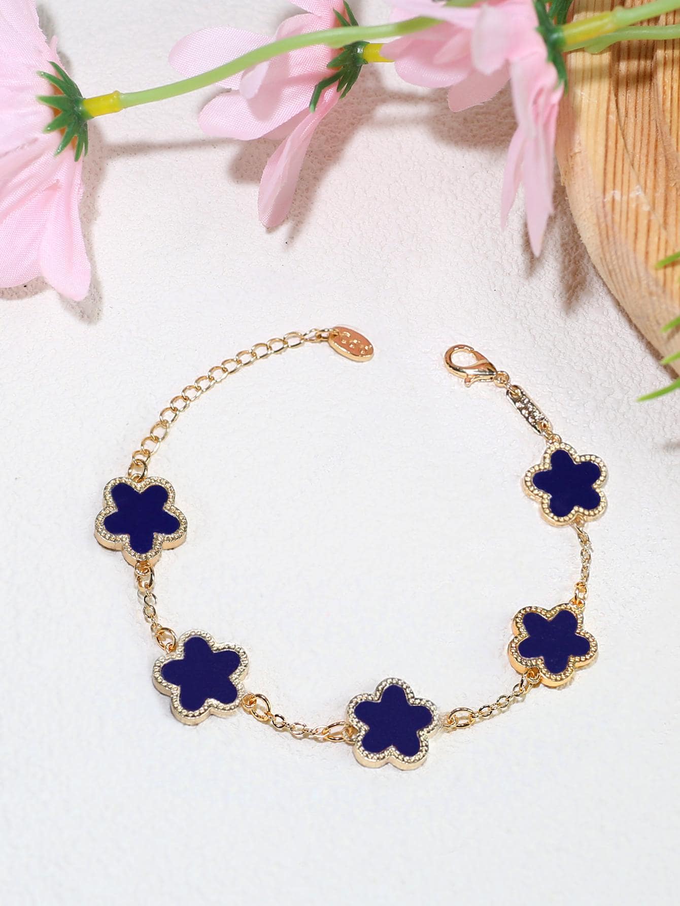 Royal Blue Flower Decor Chain Bracelet | SHEIN USA