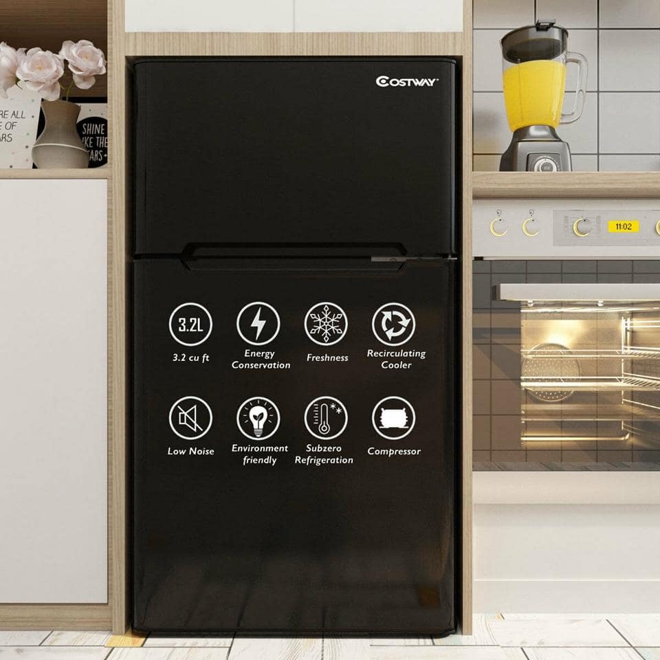 Costway Refrigerator Small Freezer Cooler Fridge Compact 3.2 cu ft ...