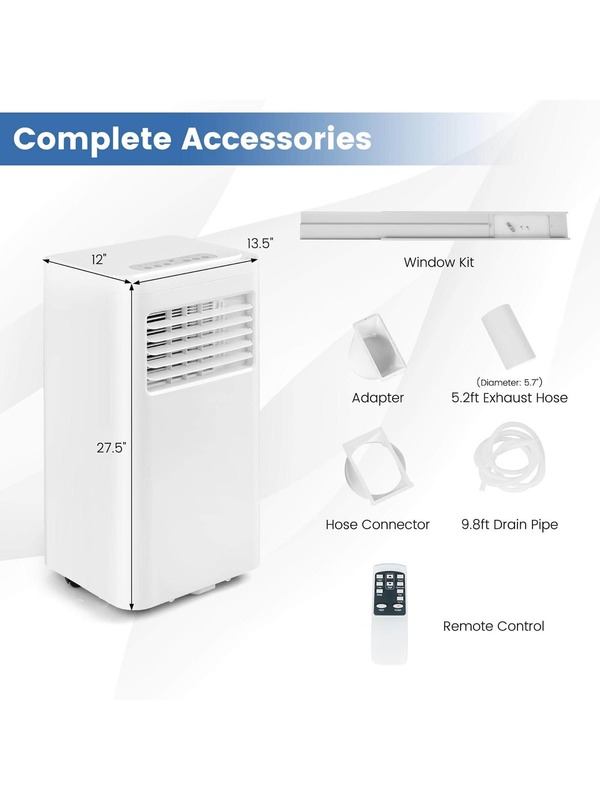 Costway 5000 BTU (8000 BTU ASHRAE) Portable Air Conditioner 3-in-1 AC Unit With Cool Dehum Fan ...