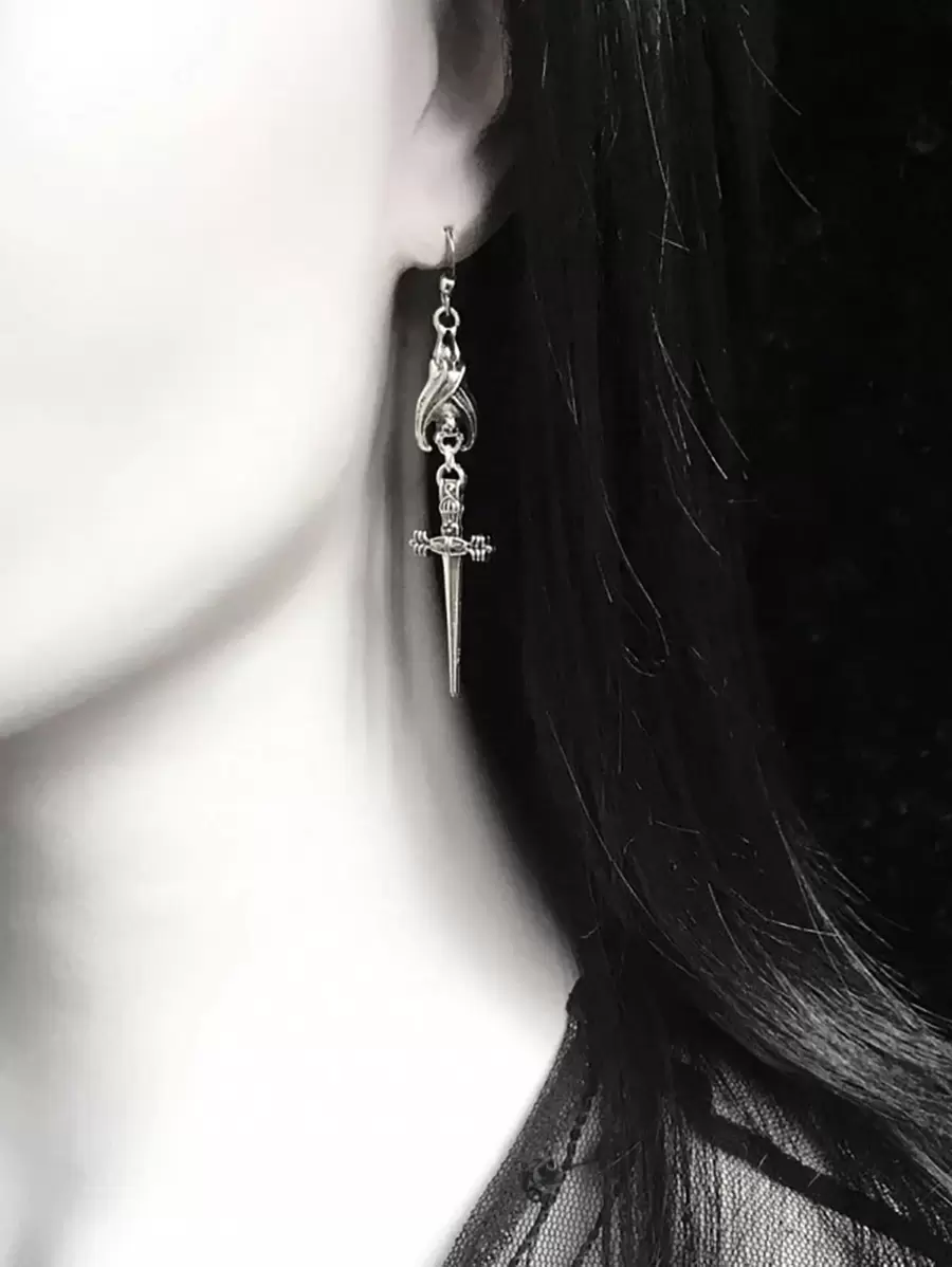 1pair Gothic Style Vampire Bat & Sword Shaped Alloy Earrings For Women ...
